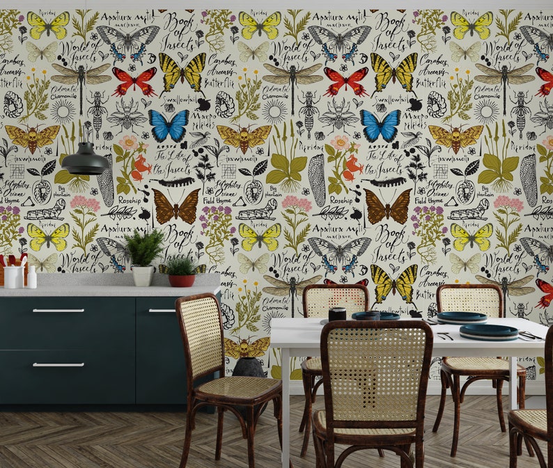 Butterfly and Insects Wallpaper for Living Room Butterfly Pattern ...