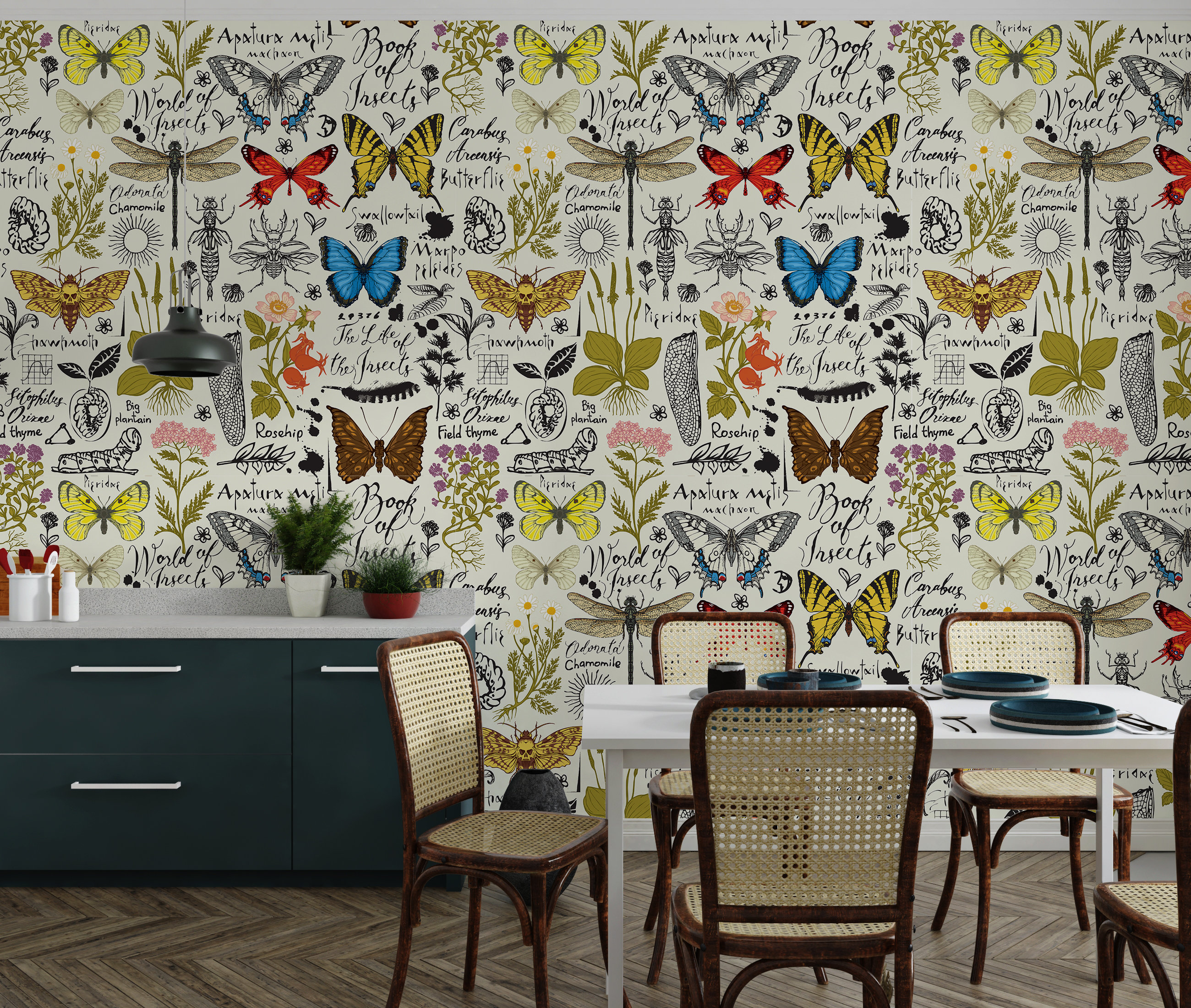 Butterfly and Insects Wallpaper for Living Room Butterfly Pattern ...