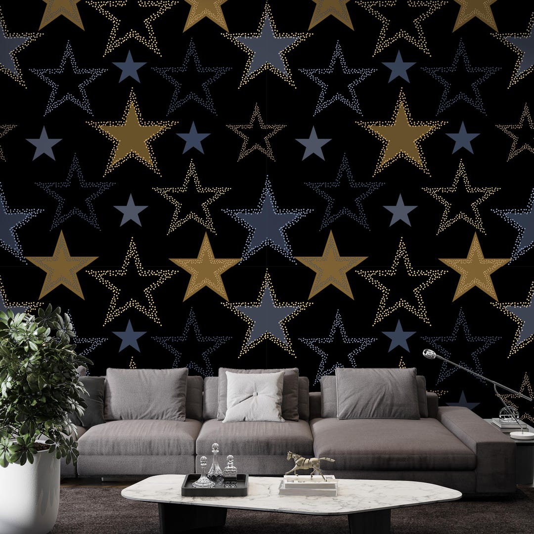 Stars Wallpaper for Living Room Blue Stars Wallpaper Gold Stars Bedroom ...