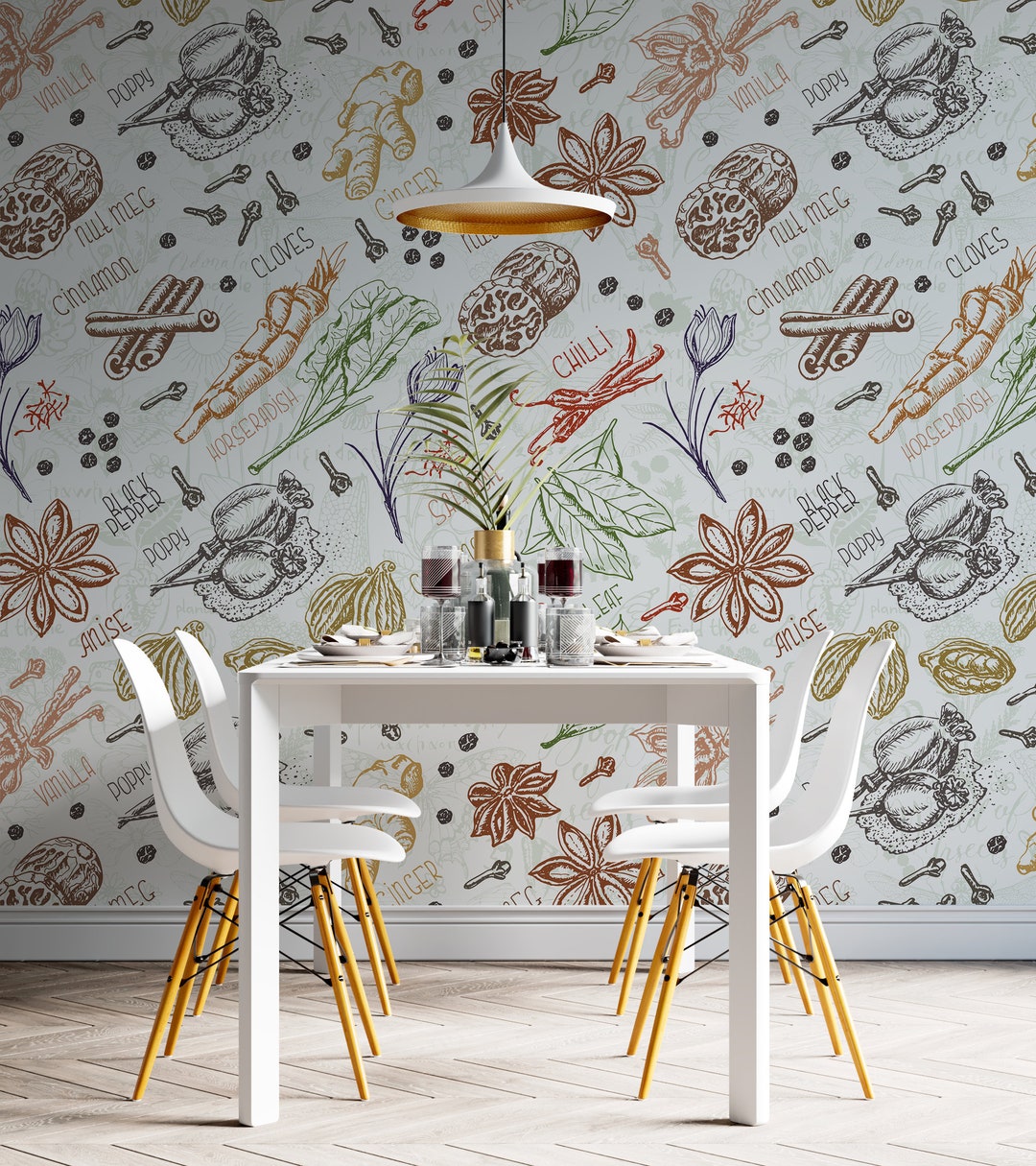 Herbs and Spice Wallpaper for Kitchen Vegetable Herbal Pattern ...