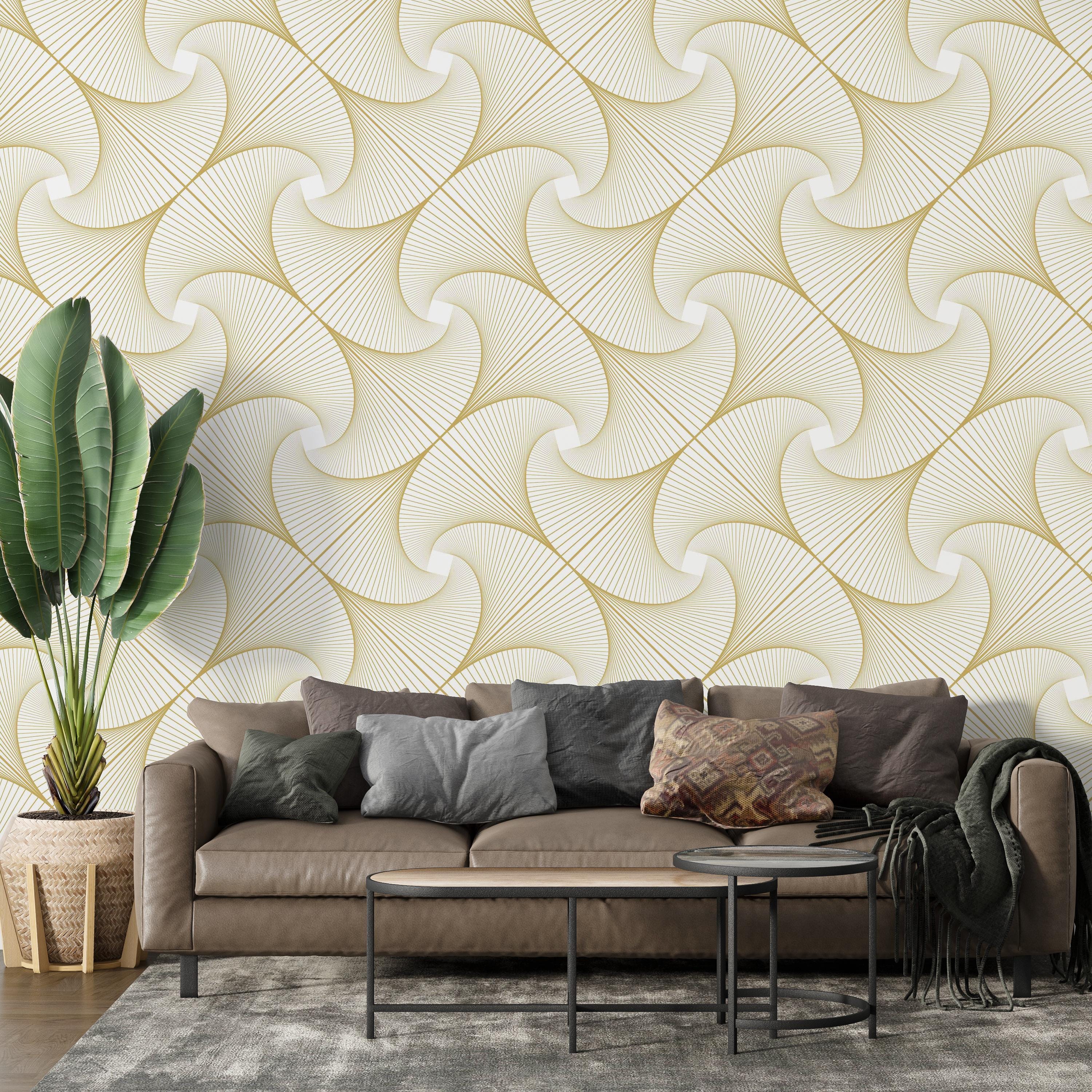 Gold and White Wallpaper for Living Room Gold Geometric Wallpaper ...