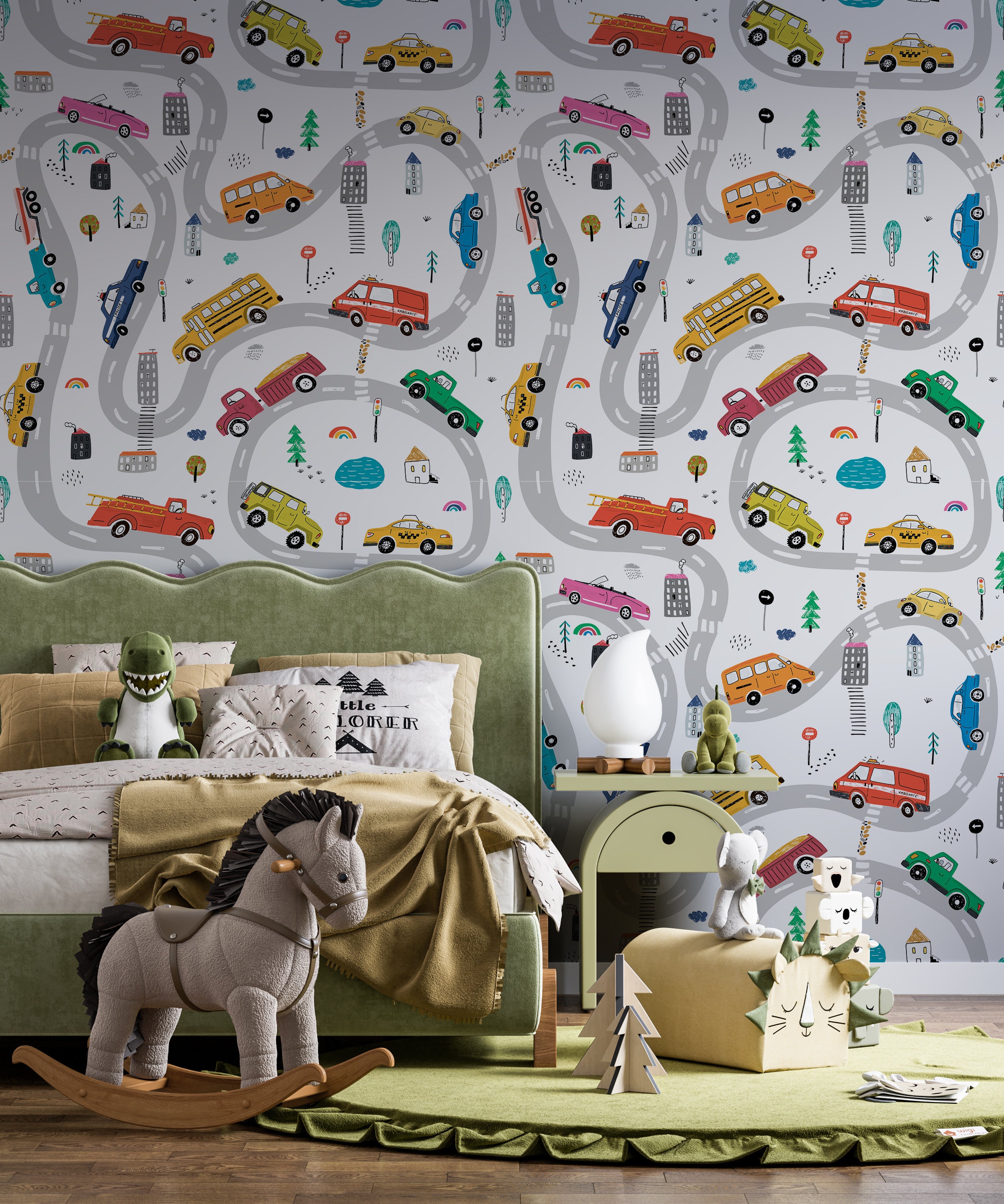 Car Wallpaper for Kids Room Colorful Wallpaper Vehicles Nursery Custom ...
