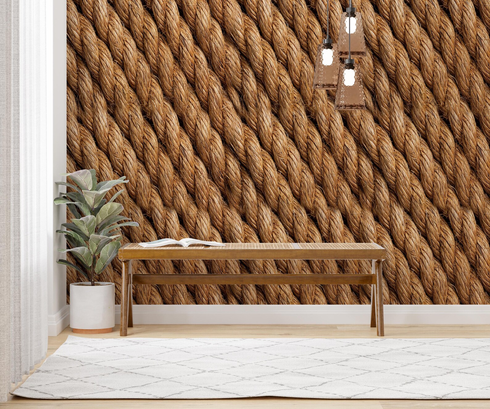Rope Wallpaper for Living Room Wicker Wallpaper Knitting Yarn Bedroom ...