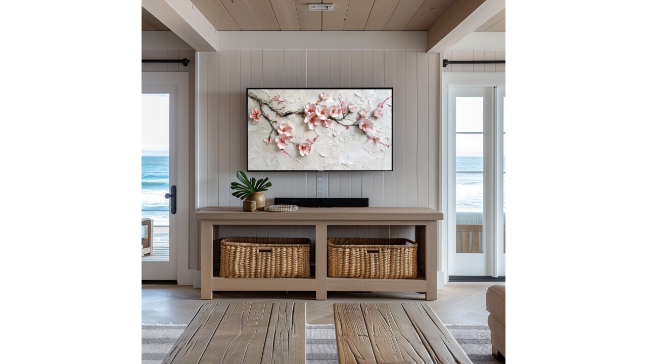 Spring Frame TV Art 3D Pastel Cherry Blossoms Textured Oil Painting ...