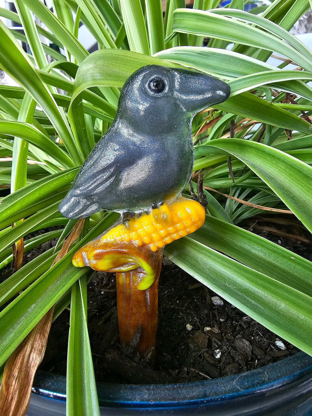 Fused Glass Crow Garden Stake: Handmade Plant Pot Decoration - Etsy