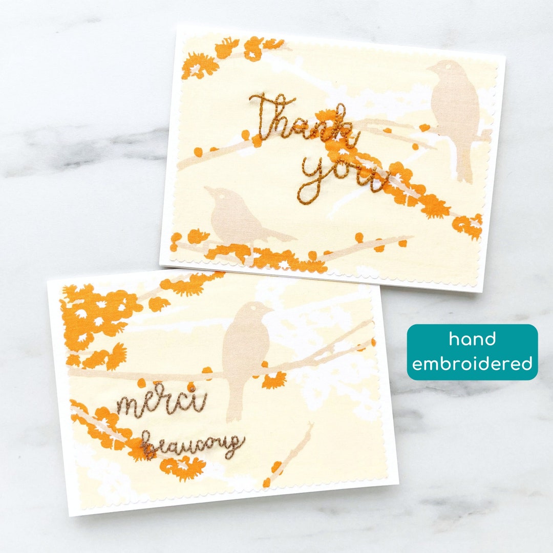 Unique Thank You Card, Merci Beaucoup Card, Hand Stitched Card, Bird ...