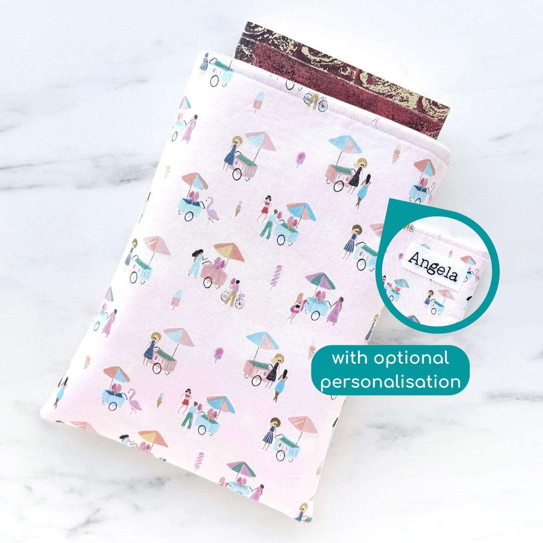 Ice Cream Carts Book Sleeve, Padded Book Pouch, Personalized Gift for ...