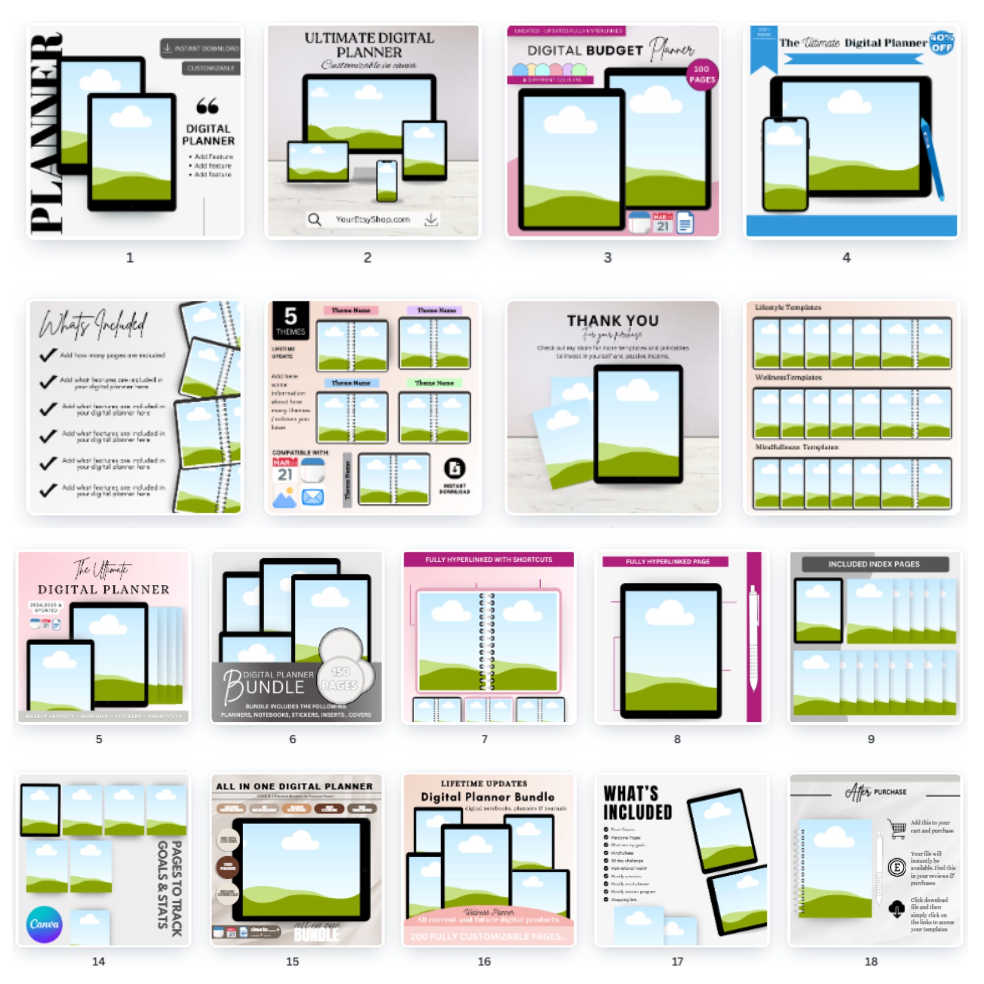 18 Editable Canva Listing Templates for Digital Planners | Drag & Drop ...