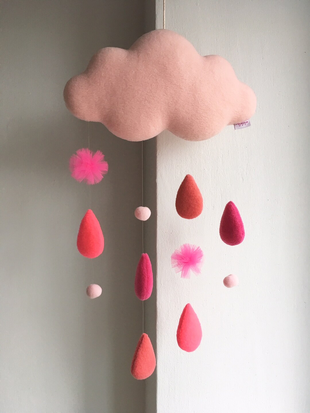 Pink Rain Cloud Baby Mobile With Raindrops and Snowflakes - Etsy