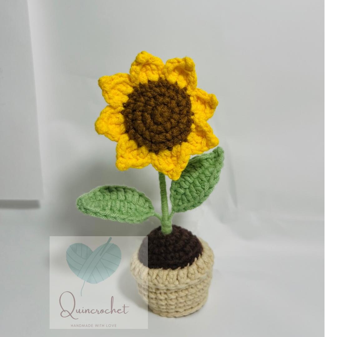 Crochet Mini Sunflower Pot,crochet Sunflower, Crochet Flower in Pot ...