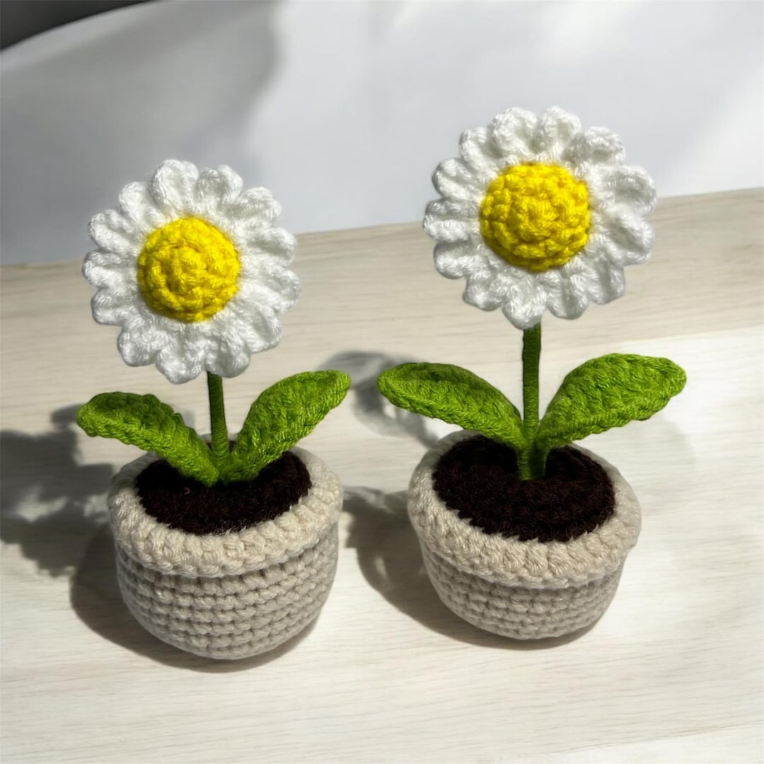 Crochet Daisy Pot,crochet Daisy, Crochet Flower in Pot, Desk Decoration ...