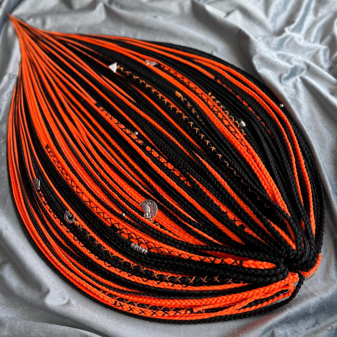 Black Braids Orange Braided Locks Full Head Neon Hair Extensions Long ...
