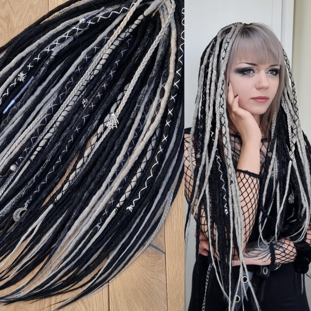 Black Dreads Grey Dreadlocks Gothic Set of Synthetic Hair Extensions ...