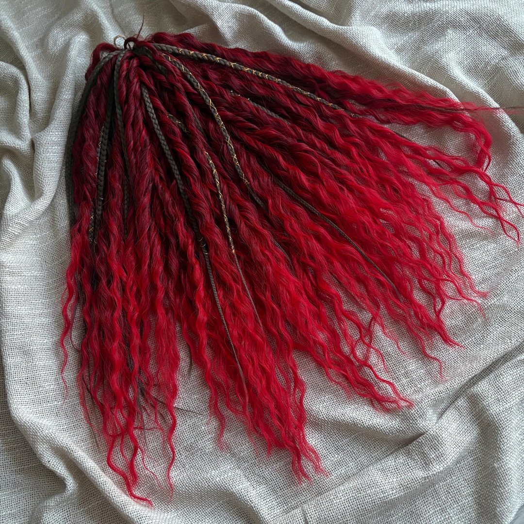 Curly Dreadlocks Synthetic Braids Brown Locs Wavy Dark Red to Light Red ...