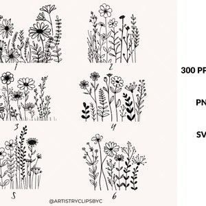 Flower Fine Line Bundle | 18 Designs | PNG & SVG Files | Flower Bouquet ...