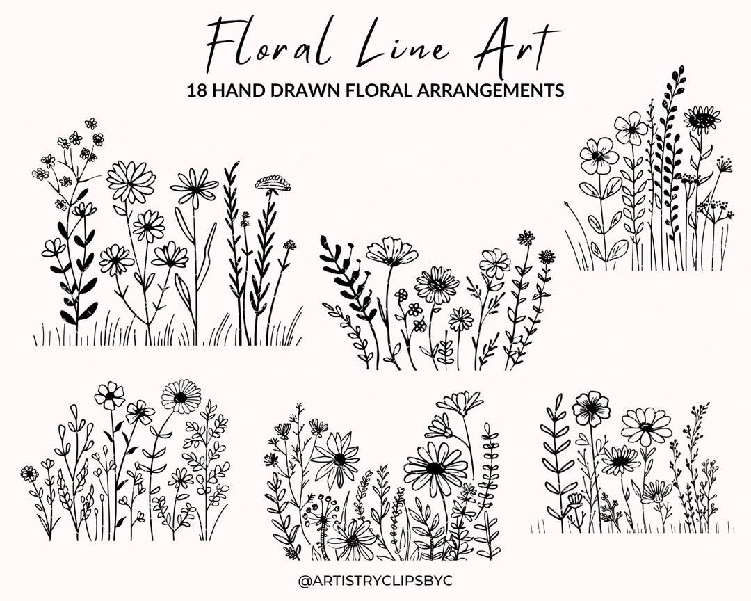 Flower Fine Line Bundle | 18 Designs | PNG & SVG Files | Flower Bouquet ...