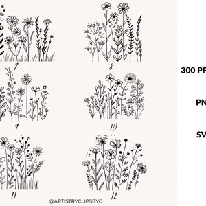 Flower Fine Line Bundle | 18 Designs | PNG & SVG Files | Flower Bouquet ...