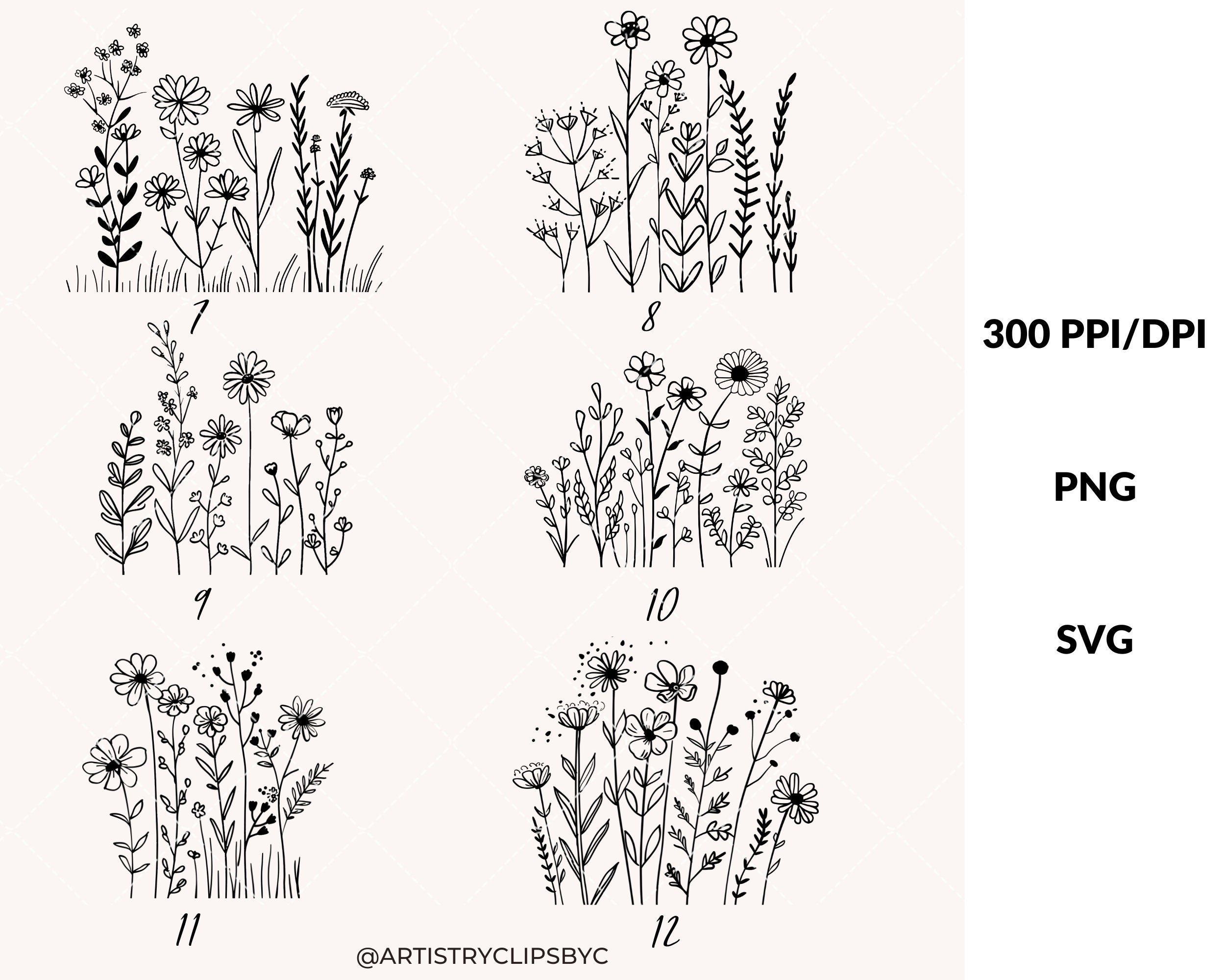 Flower Fine Line Bundle | 18 Designs | PNG & SVG Files | Flower Bouquet ...