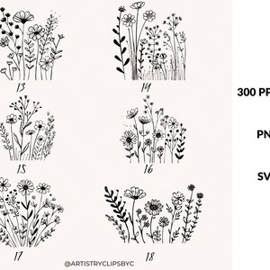 Flower Fine Line Bundle | 18 Designs | PNG & SVG Files | Flower Bouquet ...