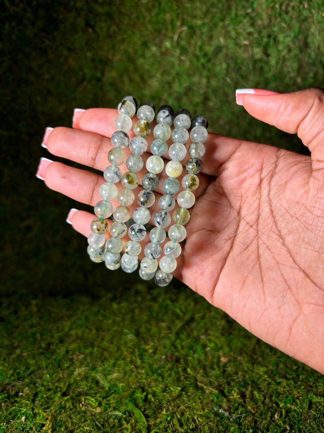 The Forest Pixie Bracelet || Prehnite & Black Tourmaline 8mm - Etsy