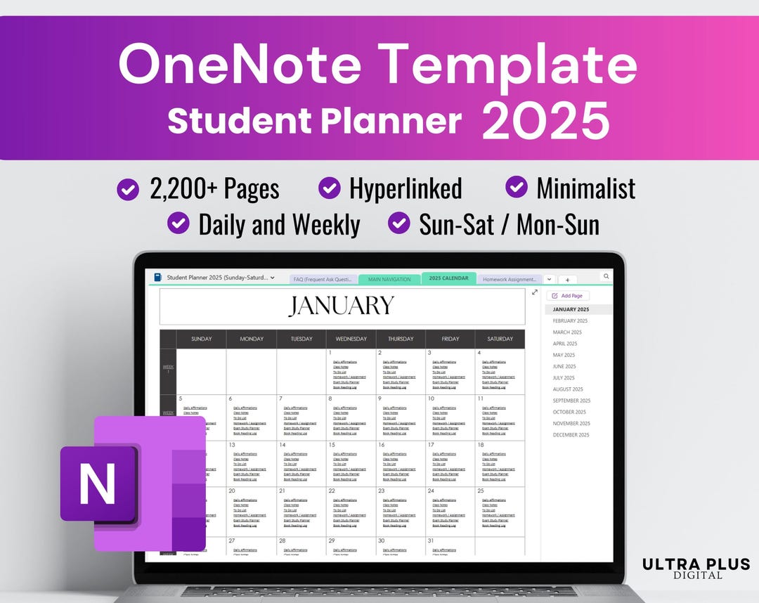 Onenote Planner for Students Onenote Templates 2025 Hyperlinked Student ...