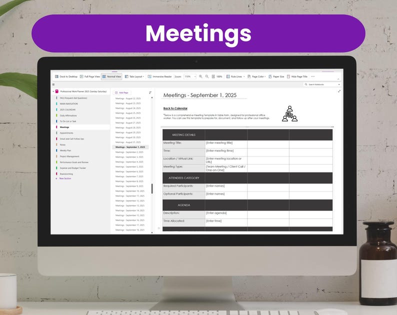 One Note Template for Work Calendar Onenote Templates for Home Onenote ...