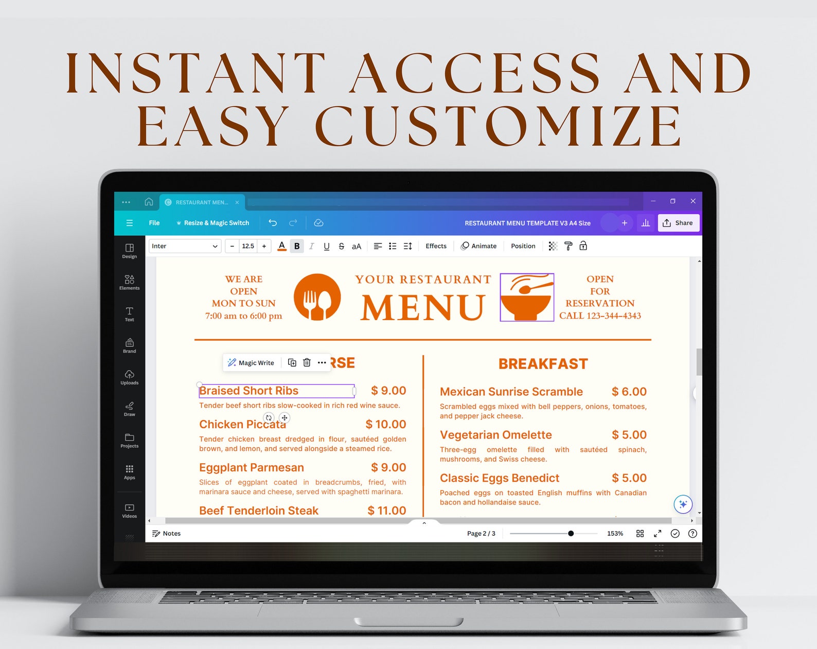 Minimal Restaurant Menu Template, Modern Restaurant Menu, Editable Menu ...