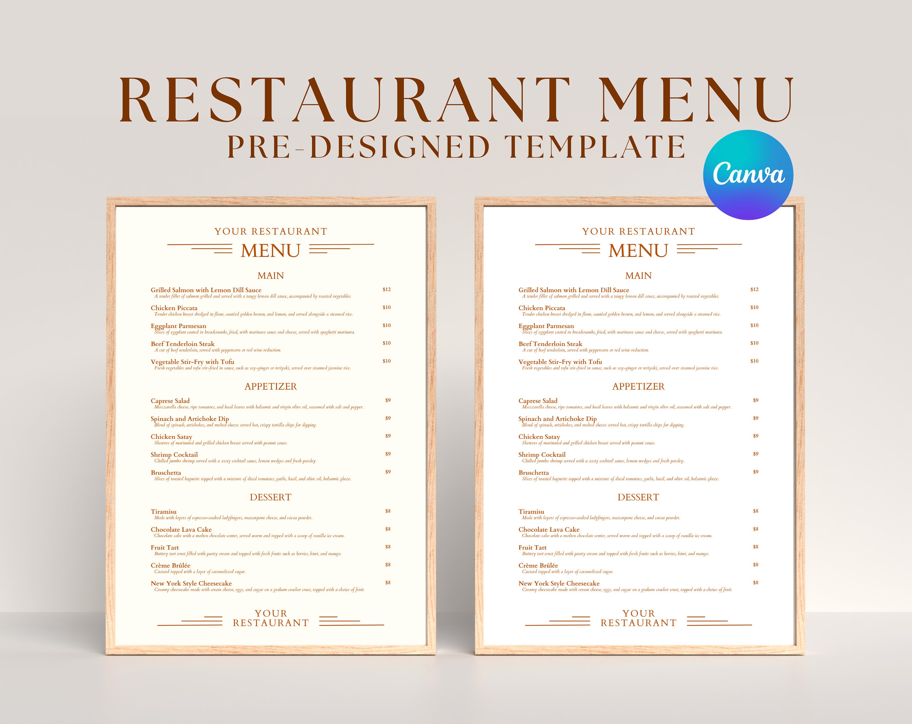 Minimal Restaurant Menu Template, Modern Restaurant Menu, Editable Menu ...