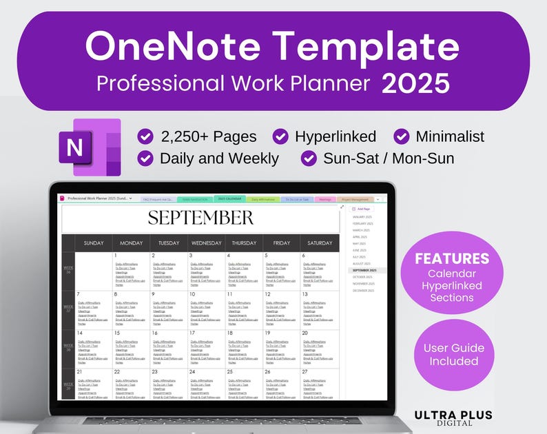 One Note Template for Work Calendar Onenote Templates for Home Onenote ...