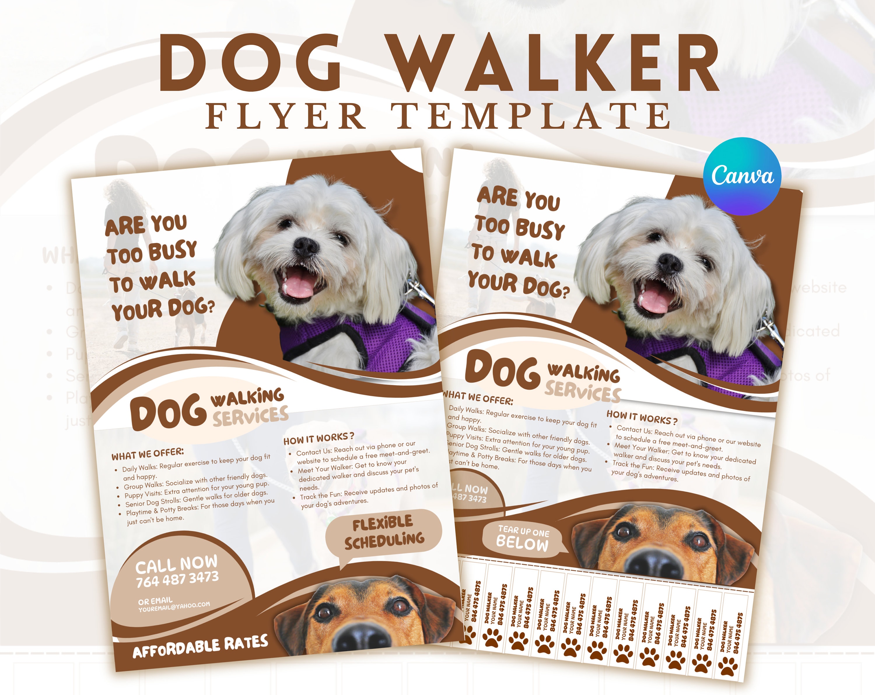 Dog Walking Flyer, Dog Walker Tear off Flyer, Dog Walker Flyer, Dog ...