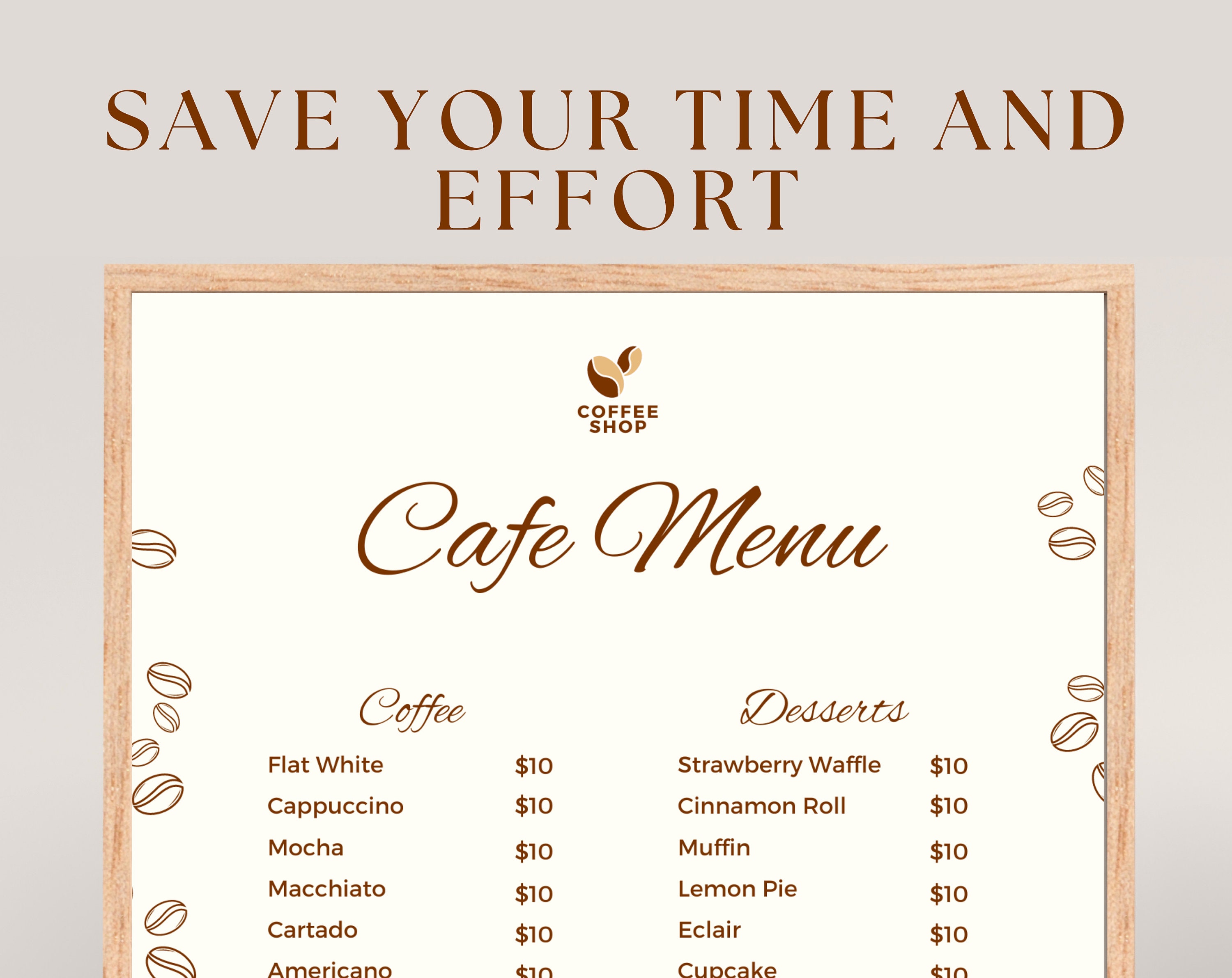 Cafe Menu Template, Minimal Cafe Menu, Editable Menu Template, Cafe ...