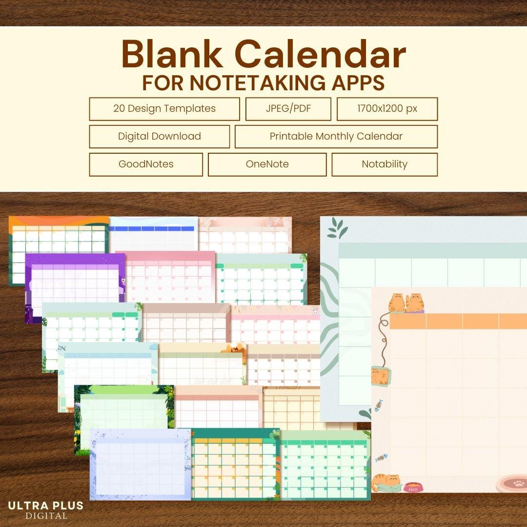 Blank Calendar Undated Printable Calendar Instant Download, for ...