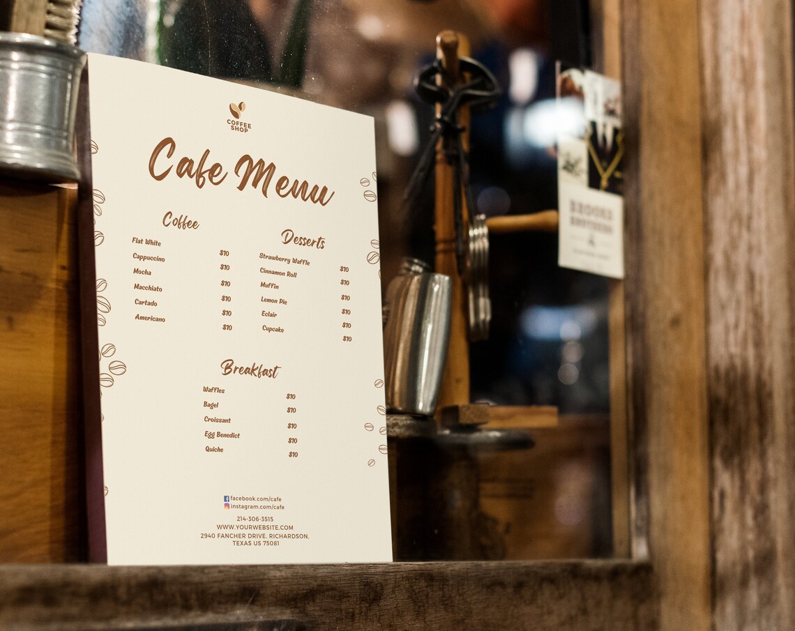 Cafe Menu Template, Minimal Cafe Menu, Editable Menu Template, Cafe ...