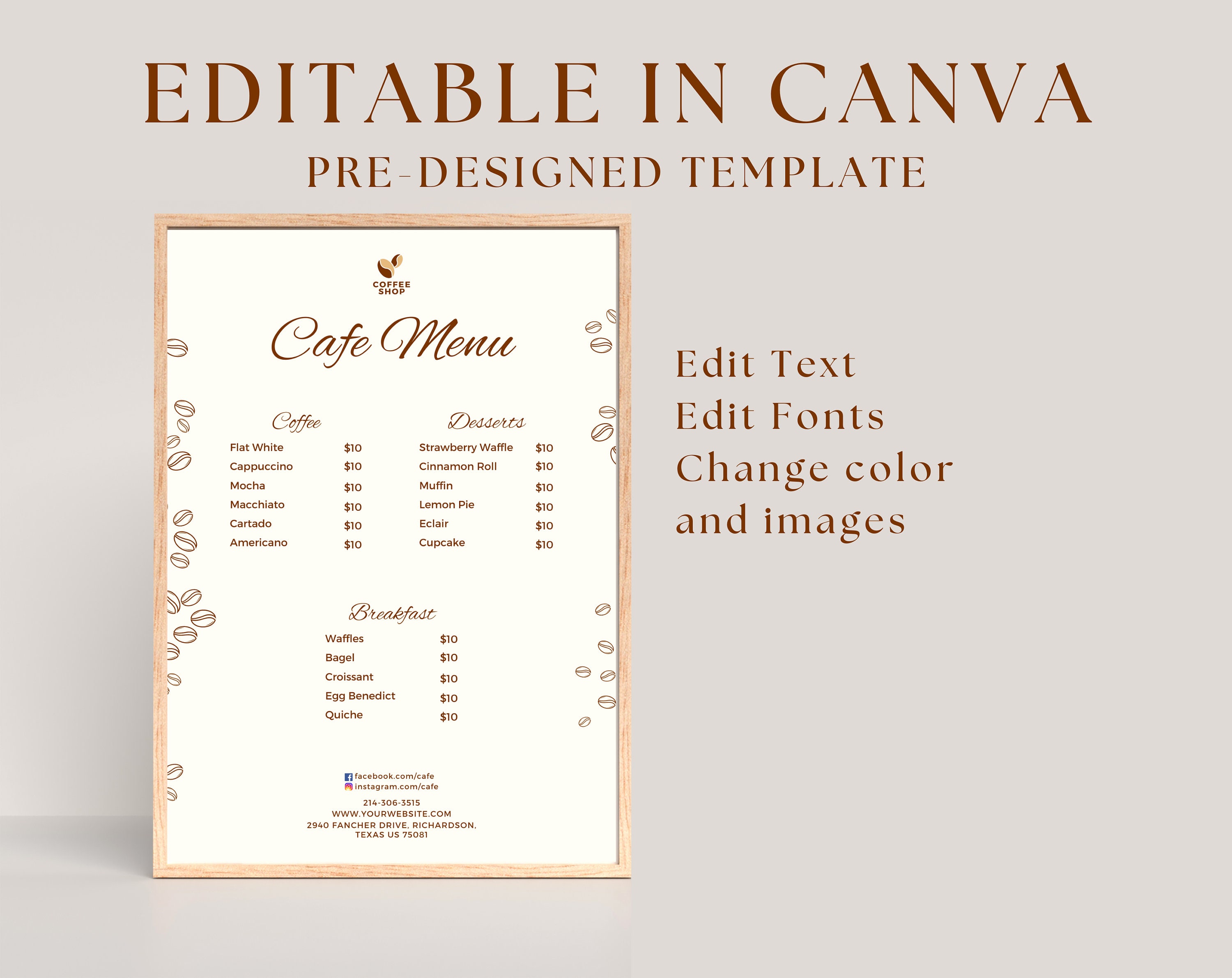 Cafe Menu Template, Minimal Cafe Menu, Editable Menu Template, Cafe ...