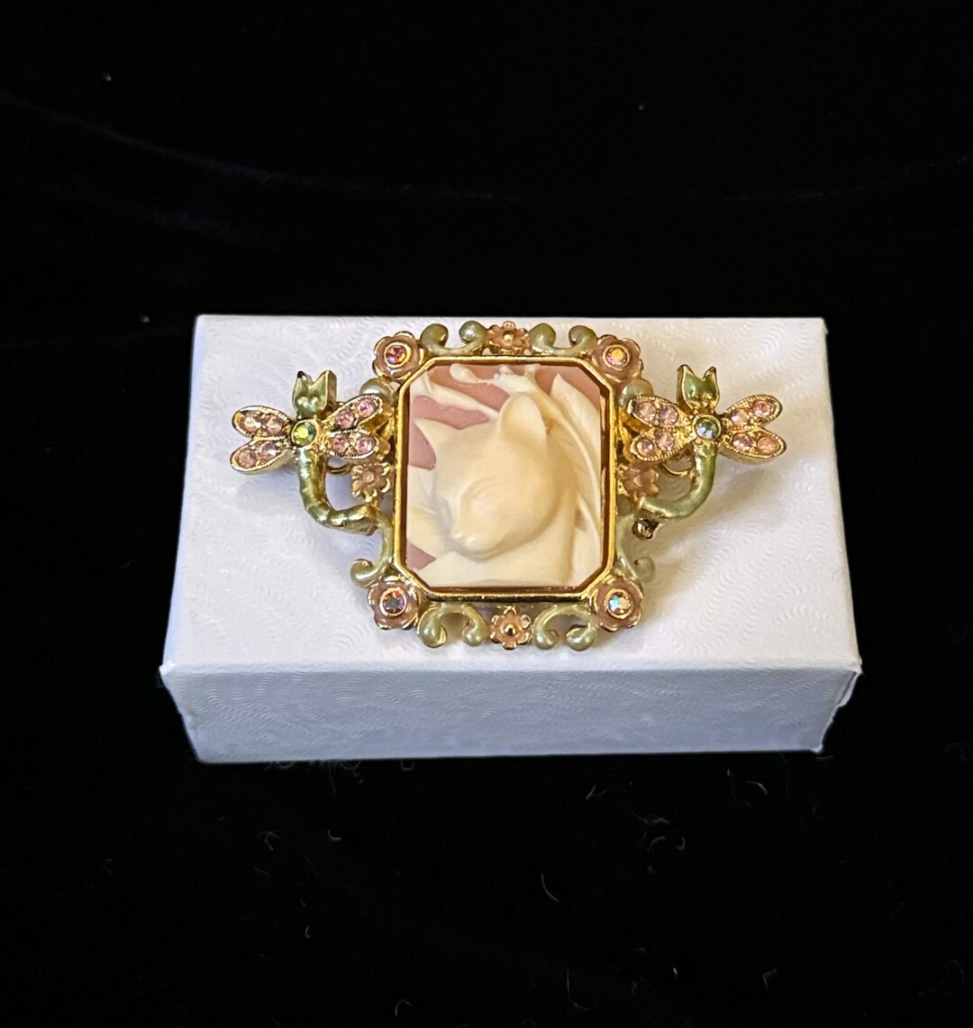 Kirks Folly Signed Gold Tone Carved Lucite Cat Cameo Pin - Etsy