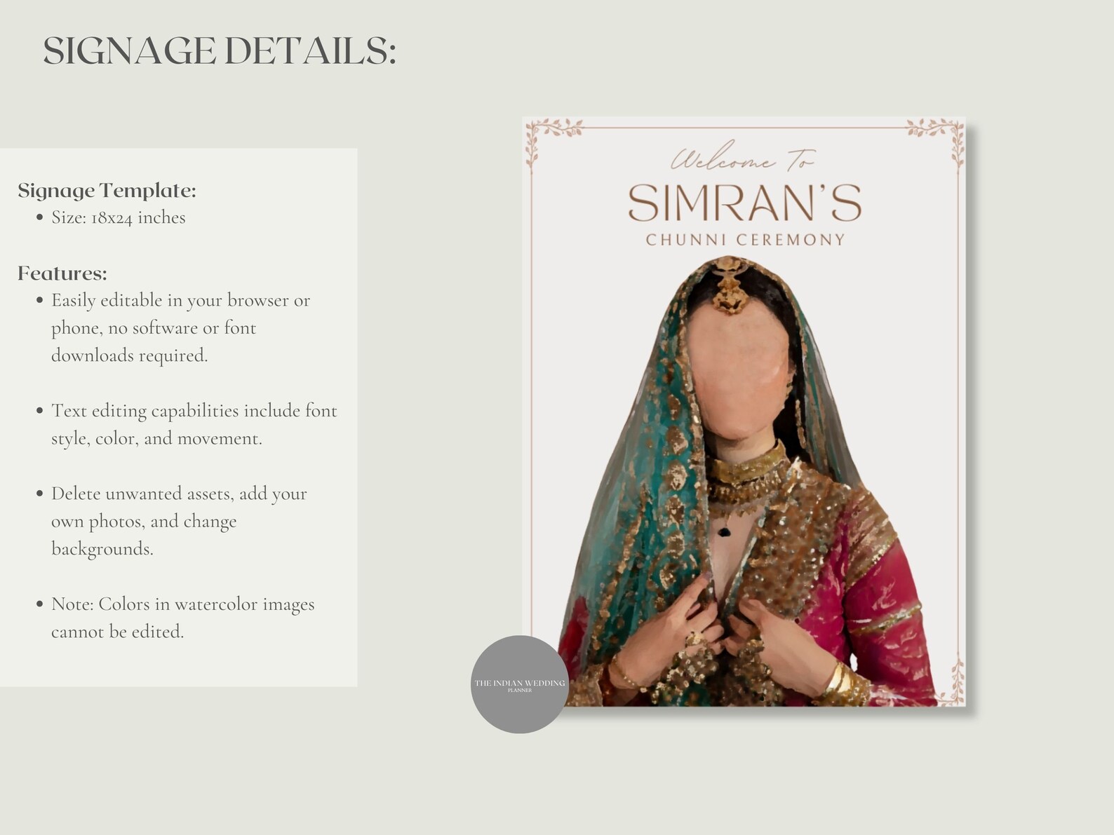 Indian Wedding Signage Template: Chunni Ceremony, Traditional Indian ...