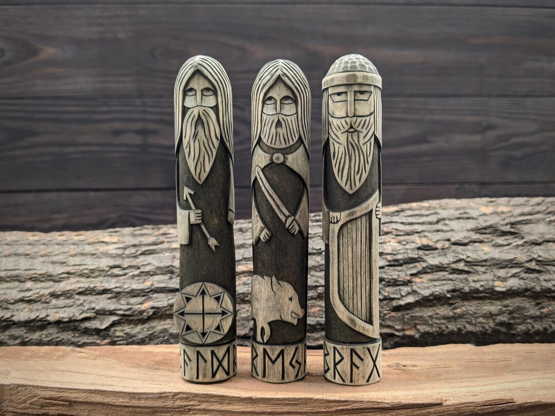 Hand Carved Baldr, Freyr, Bragi Wood Set: Norse Gods Figurines - Etsy