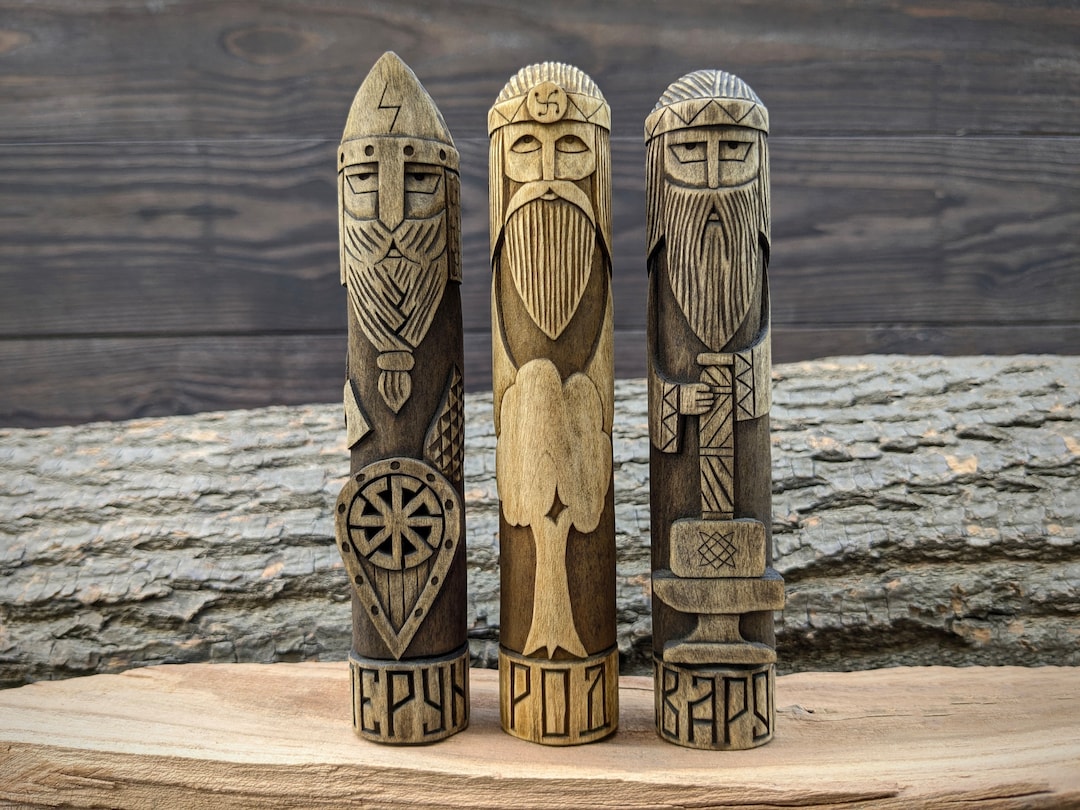 Slavic Gods Set. Perun, Svarog and Rod. Wooden Gods Statue. Slavic ...