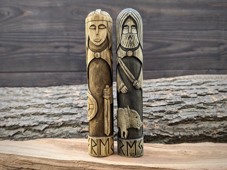 Freya and Freyr Hand Carved Wooden Sculpture: Norse Figurines Set - Etsy