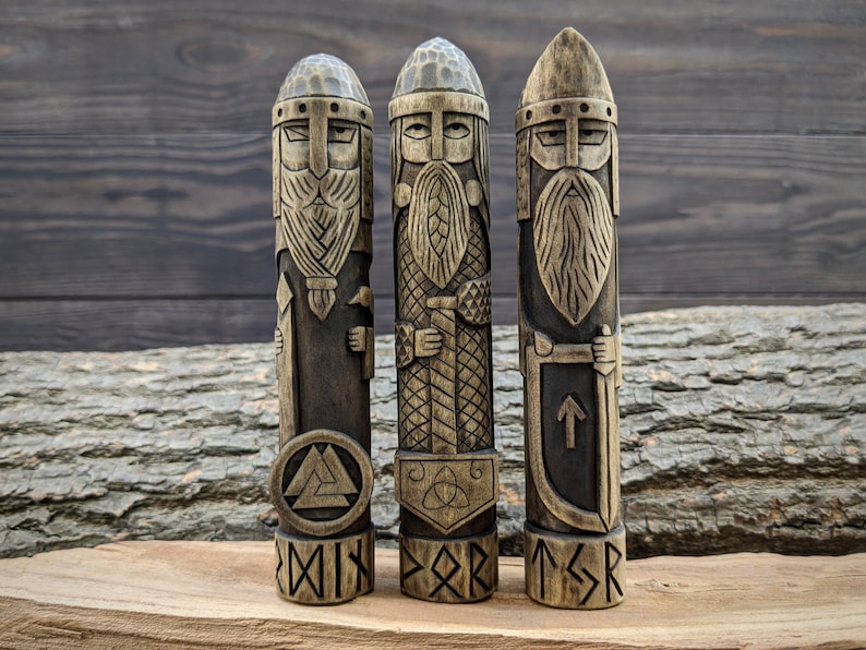 Scandinavian Gods Set. Odin, Thor, Tyr. Wooden Gods Sculpture. Norse ...