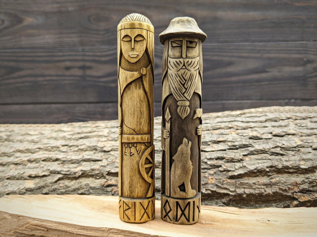 Scandinavian Gods Set. Odin and Frigg. Wooden Gods and Goddesses ...