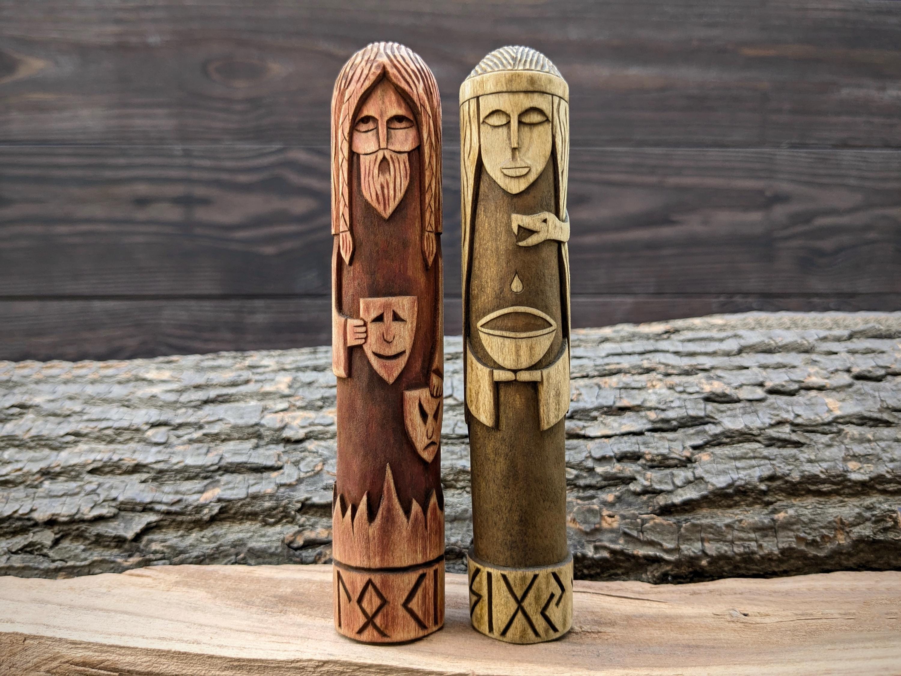 Scandinavian Gods Set. Sigyn and Loki. Wooden Gods and Goddesses ...