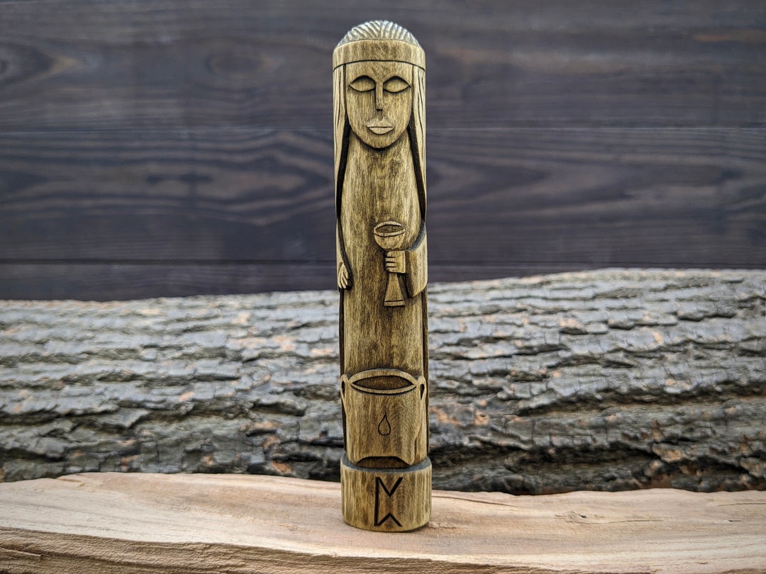 Scandinavian Goddess - Gunnlod. Wooden Gods Sculpture. Norse Pantheon ...
