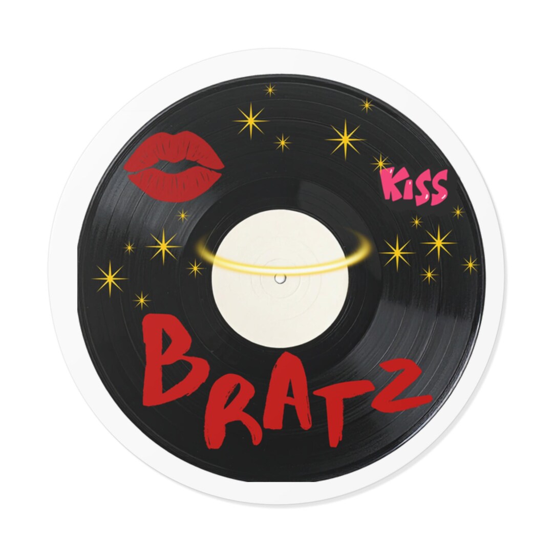 Bratz Vinyl Record Kiss Sticker | Round Retro Music Decal, Sparkle ...