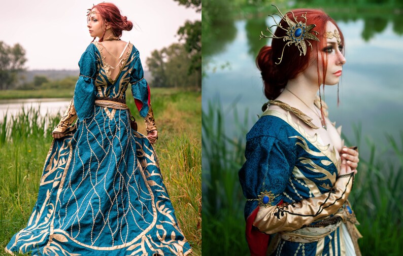 Triss Cosplay Dress Merigold Sorceress Witch Gown Elven Witcher Fantasy ...