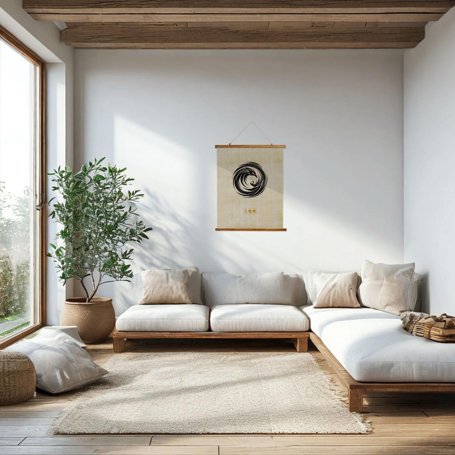 Sovereign Bird of Prey Enso Zen Circle Wood Topped Wall Tapestry - 26 ...