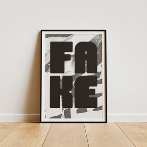 FAKE Digital Download Art Print, Bold Typography Poster, Monochrome ...