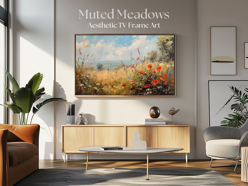 Cliffside Wildflowers in Spring Bloom Frame TV Art, Digital Spring ...