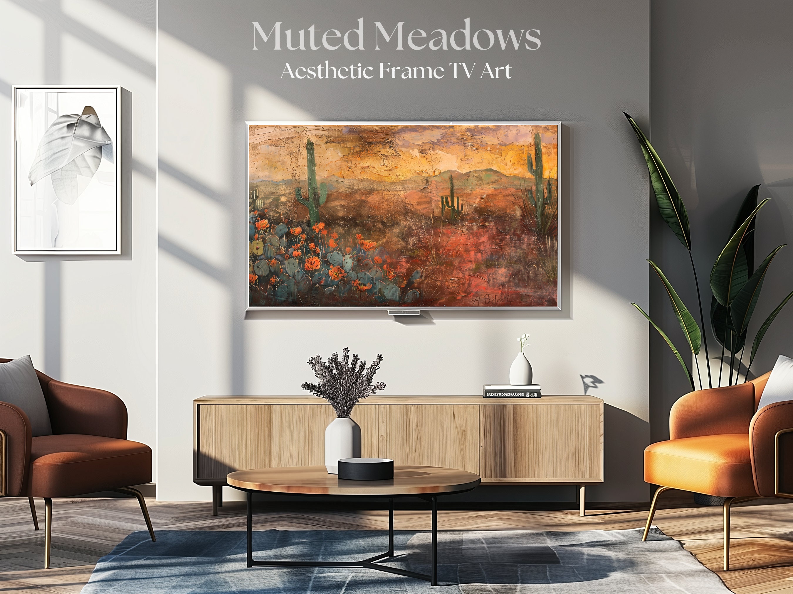 Desert at Dusk Frame TV Art, Digital Spring Nature, Textured Flowers ...