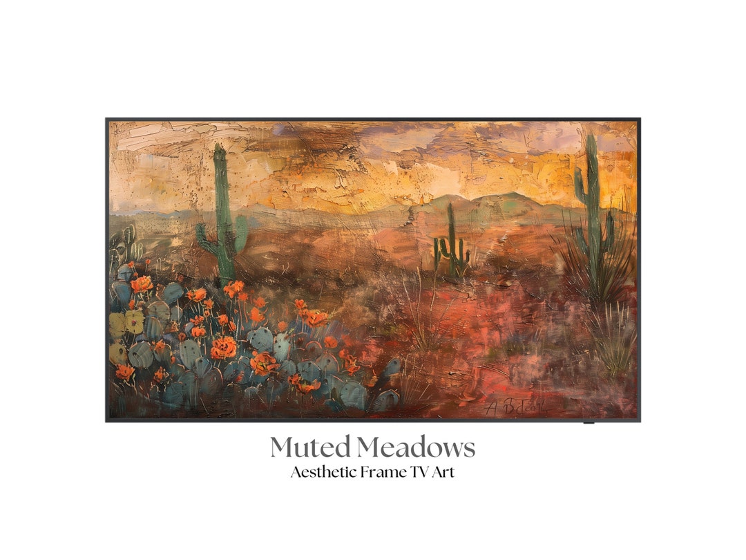 Desert at Dusk Frame TV Art, Digital Spring Nature, Textured Flowers ...
